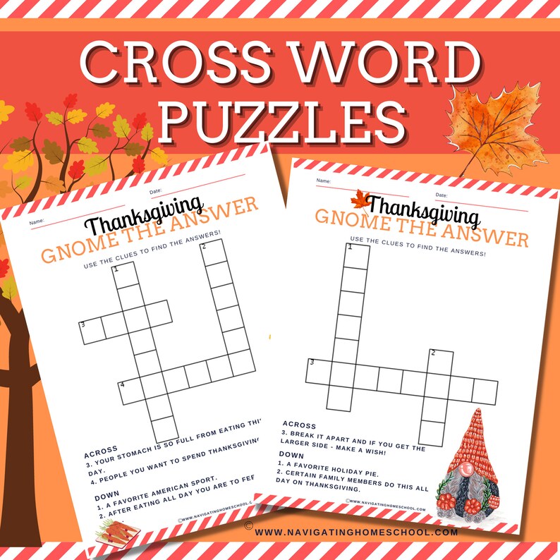 Thanksgiving Activity Packet Printable, Word Search, Crossword Puzzle ...
