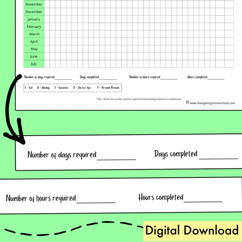 Individual Student Homeschool Attendance Record - Tracker - Sheet - Log ...