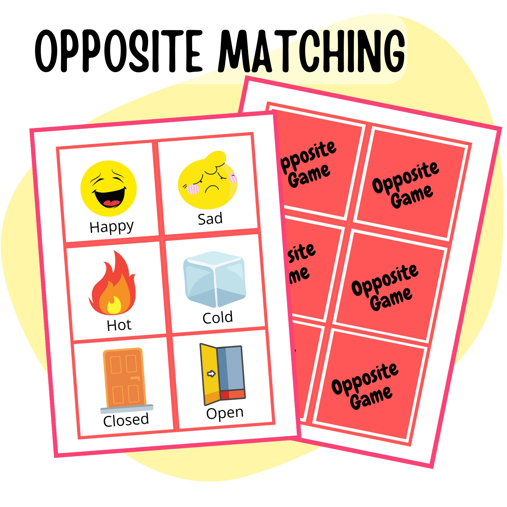 Opposite Matching Cards Game, Memory Game, Flash Cards, Pairing Cards ...