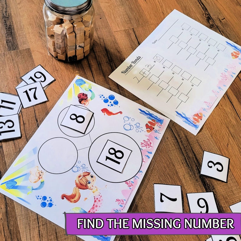 Number Bonds Template With Worksheets for Kids - Mermaid Theme - Etsy