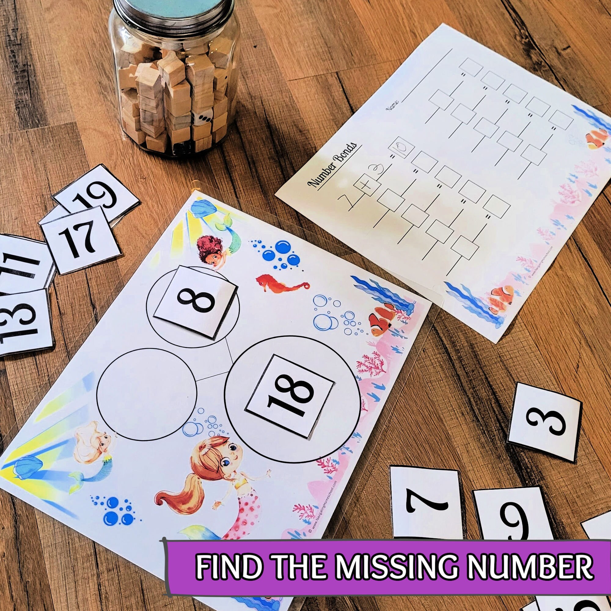 Number Bonds Template With Worksheets for Kids - Mermaid Theme - Etsy
