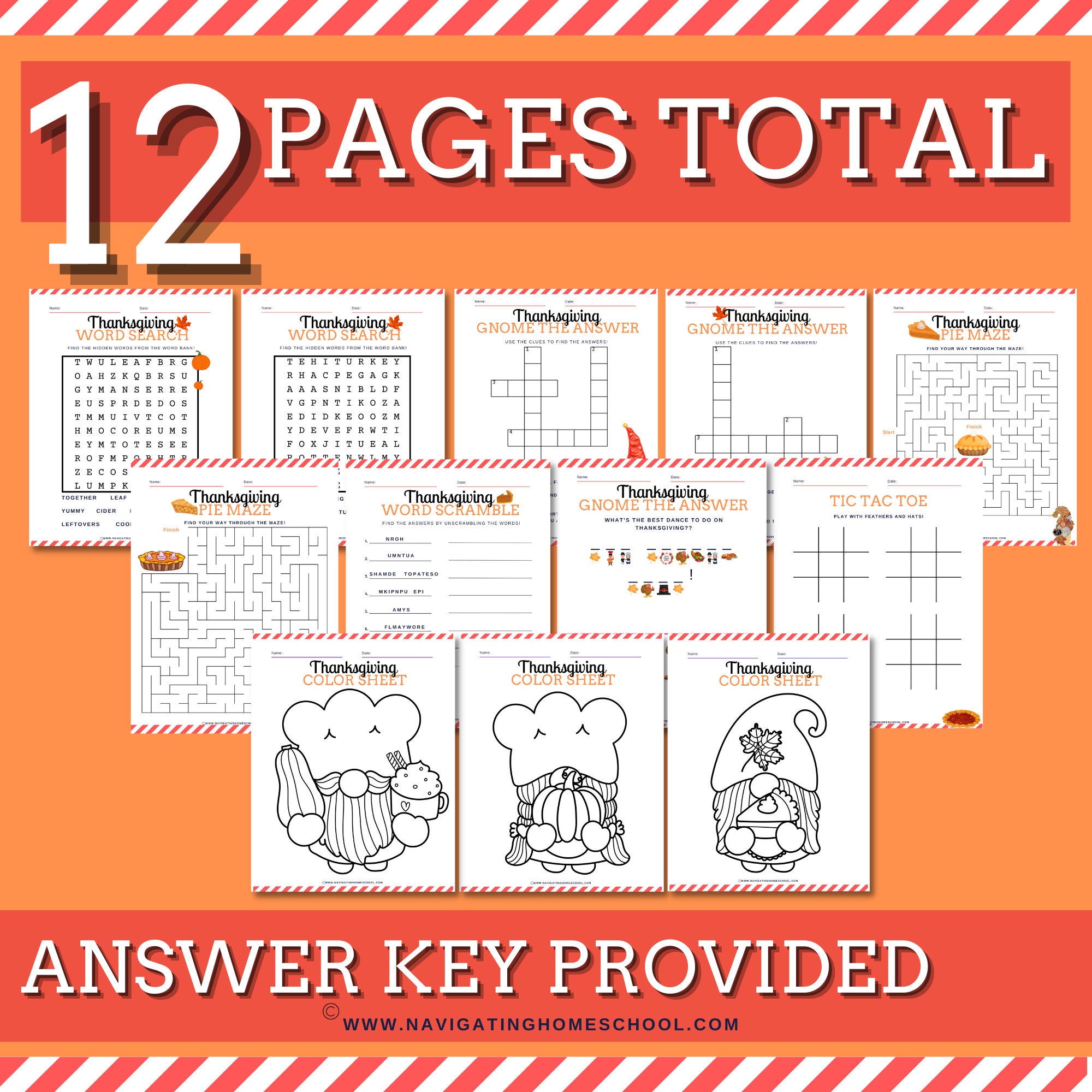 Thanksgiving Activity Packet Printable, Word Search, Crossword Puzzle ...