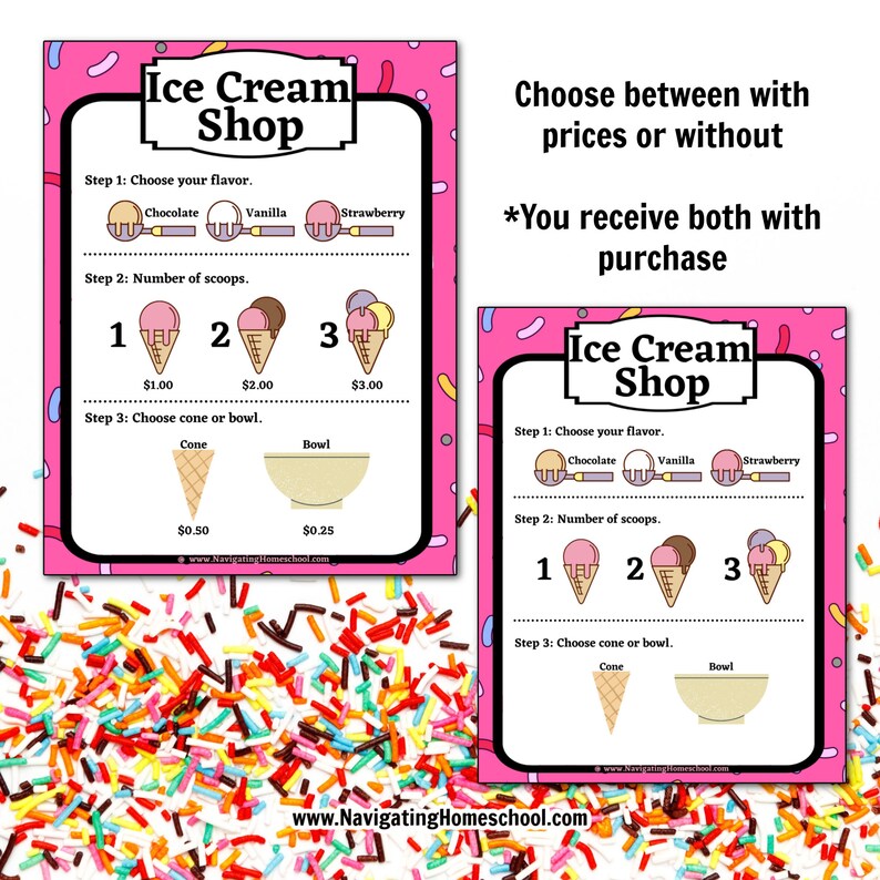 Ice Cream Play Menu, Ice Cream Store Menu, Pretend Play Food Printable ...