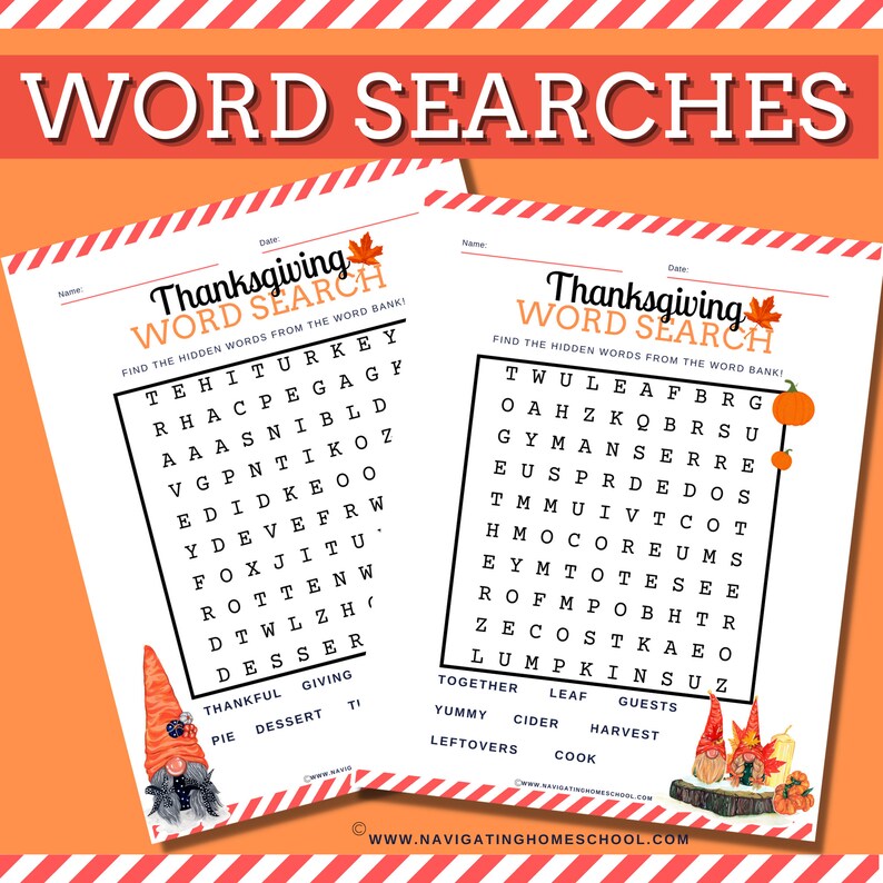 Thanksgiving Activity Packet Printable, Word Search, Crossword Puzzle ...