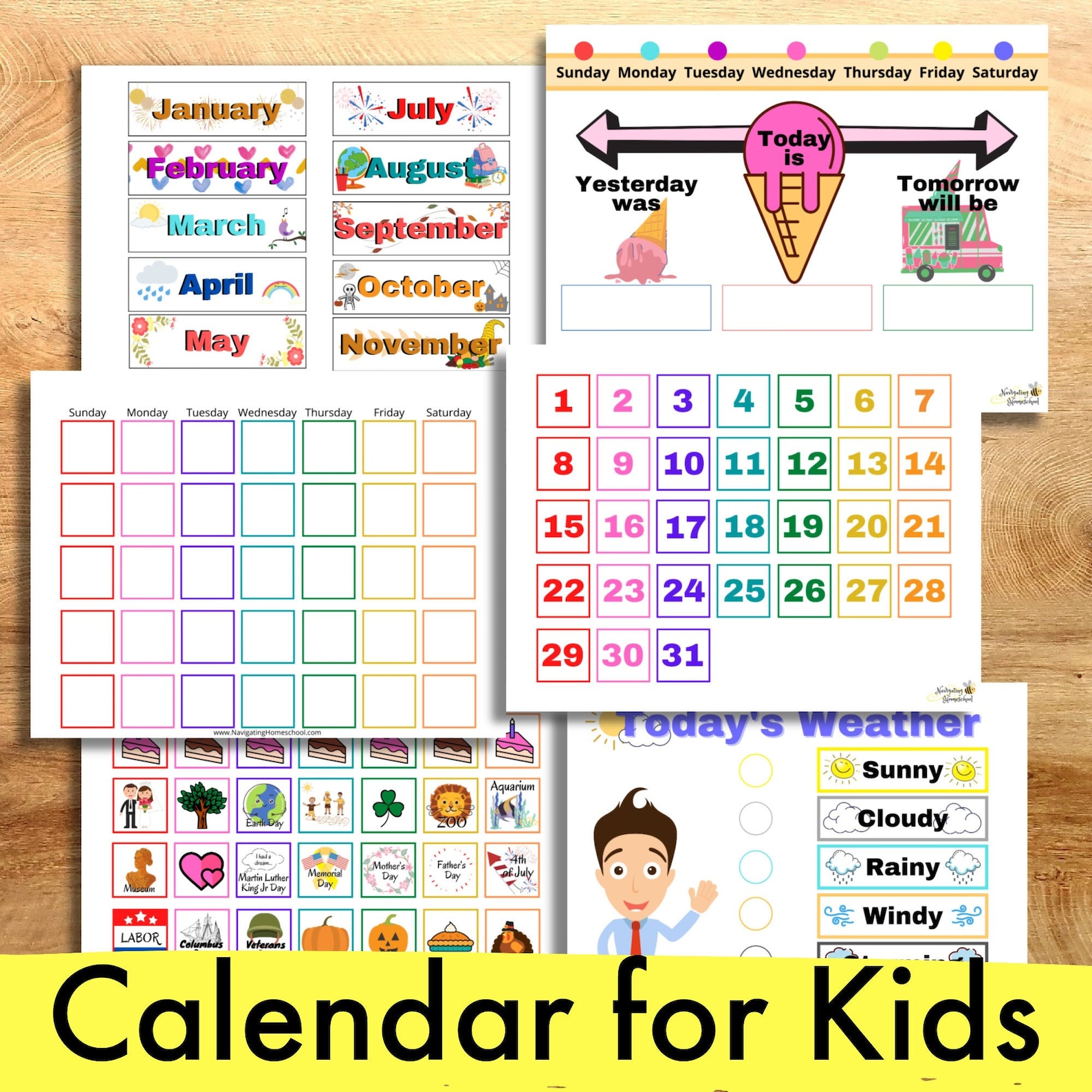 Daily Kids Calendar Weather and Days of the Week Printable | Etsy