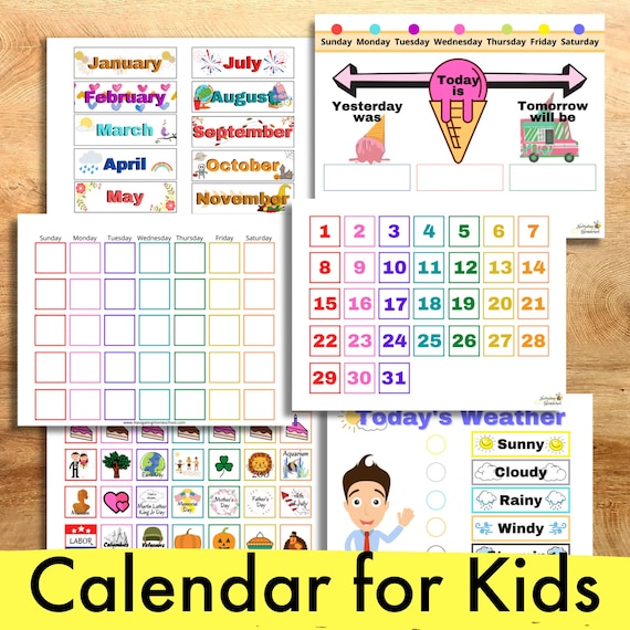 Daily Kids Calendar Weather and Days of the Week Printable | Etsy