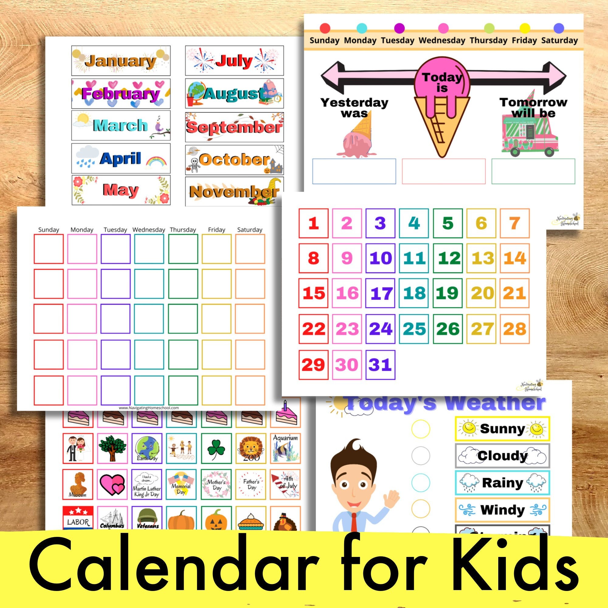 Daily Kids Calendar, Weather, and Days of the Week Printable - Morning ...