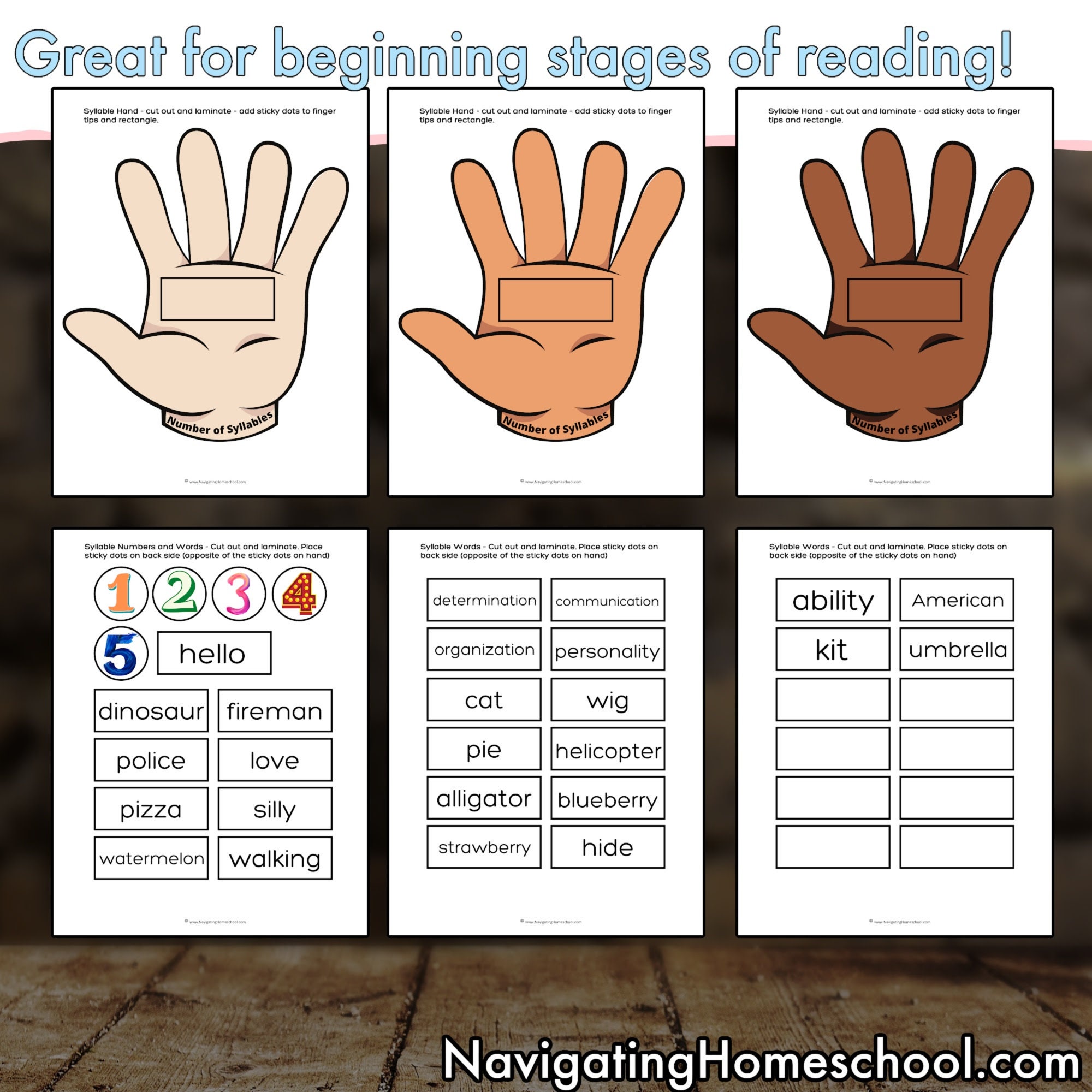 Syllables Flashcard Hands - Counting Syllables - Beginning Reading - Etsy