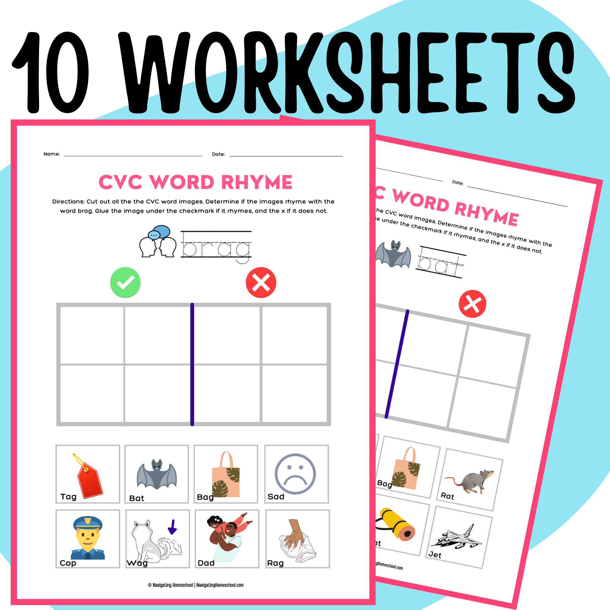 Rhyming CVC Words Worksheets, Rhyming Activities for Kindergarten or ...