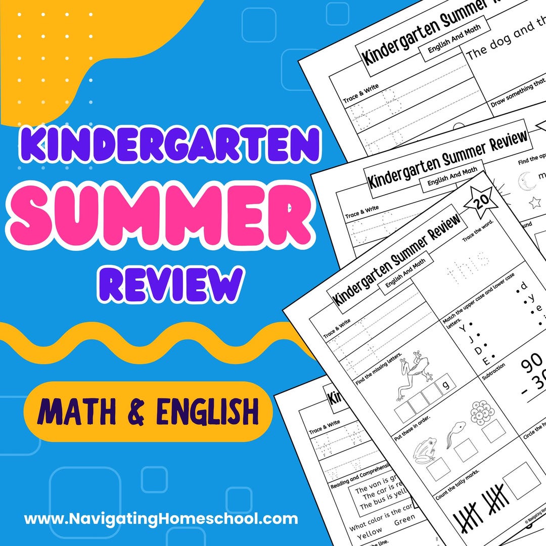 Kindergarten English and Math Daily Review Worksheets for Summer - End ...