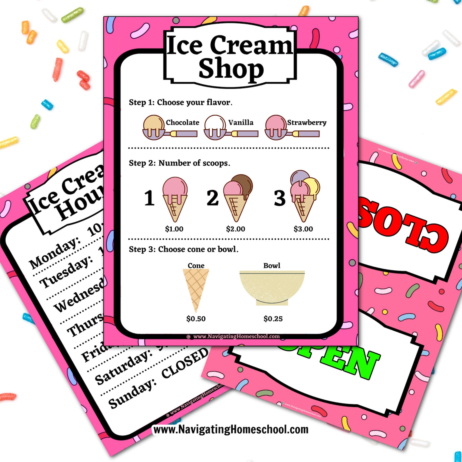 Ice Cream Play Menu, Ice Cream Store Menu, Pretend Play Food Printable ...