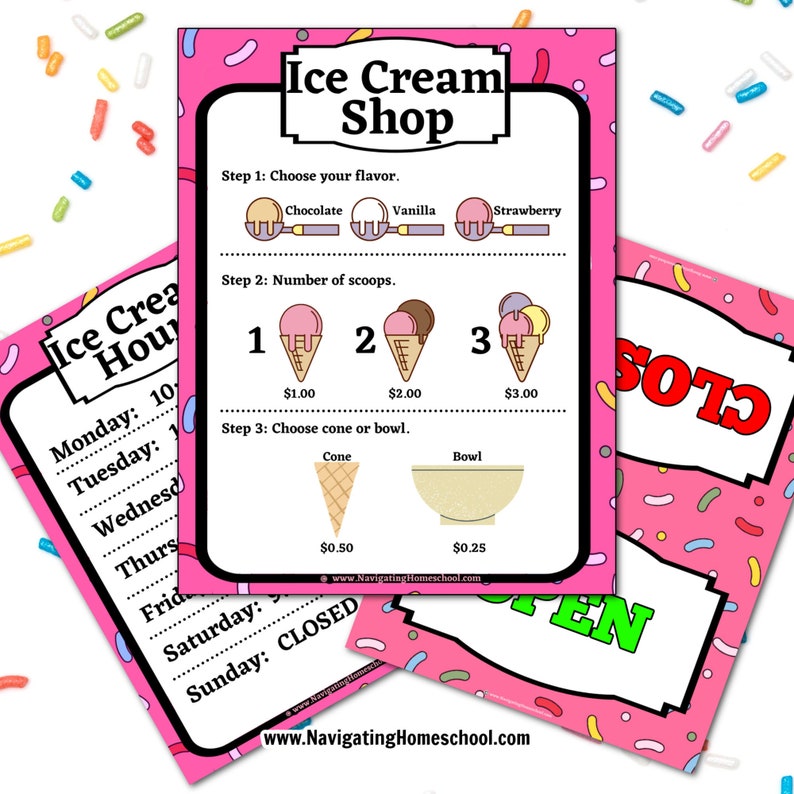 Ice Cream Play Menu, Ice Cream Store Menu, Pretend Play Food Printable ...