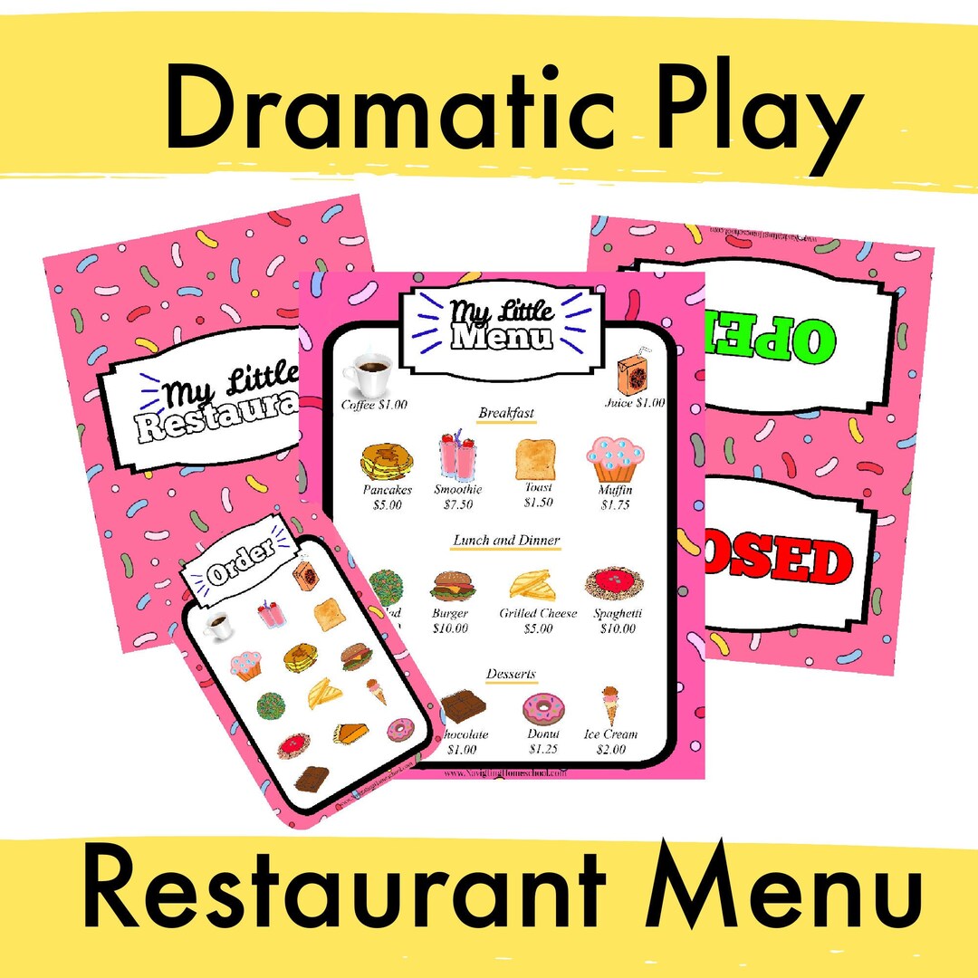 Kids Restaurant Play Menu - Pretend Play Menu - Play Kitchen ...