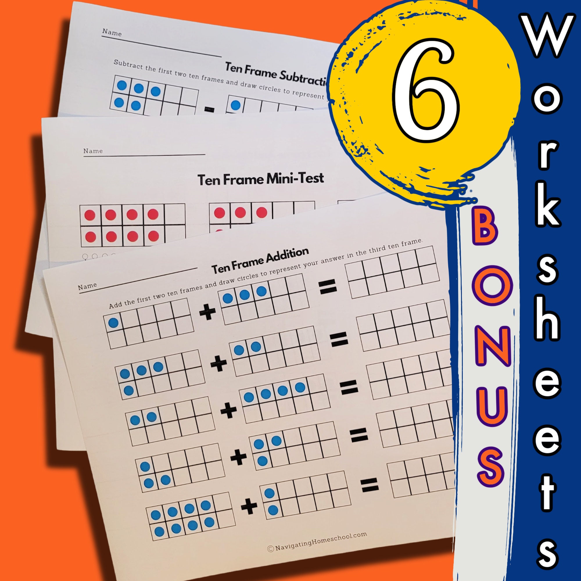 Ten Frame Counting, Number Line, Flash Cards, Worksheets, Addition and ...
