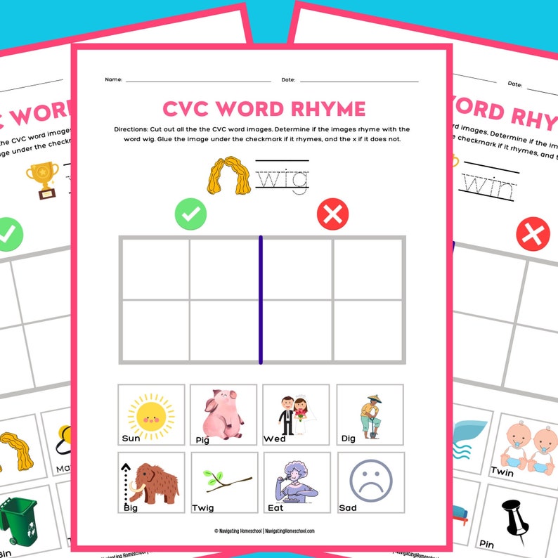 Rhyming CVC Words Worksheets, Rhyming Activities for Kindergarten or ...