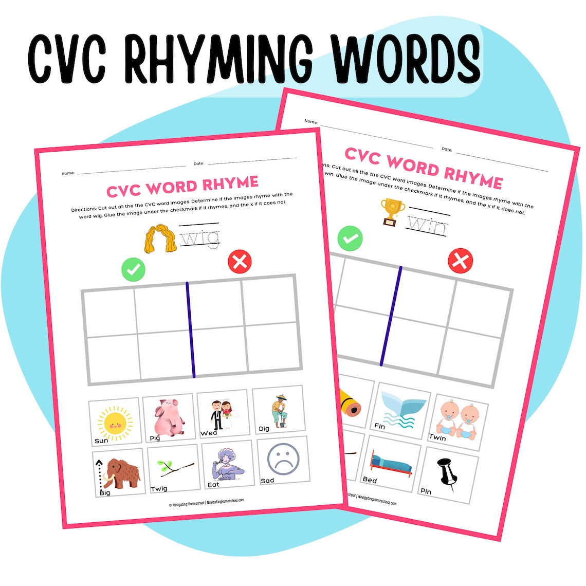 Rhyming CVC Words Worksheets, Rhyming Activities for Kindergarten or ...