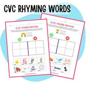 Rhyming CVC Words Worksheets, Rhyming Activities for Kindergarten or ...