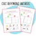 Rhyming CVC Words Worksheets, Rhyming Activities for Kindergarten or ...