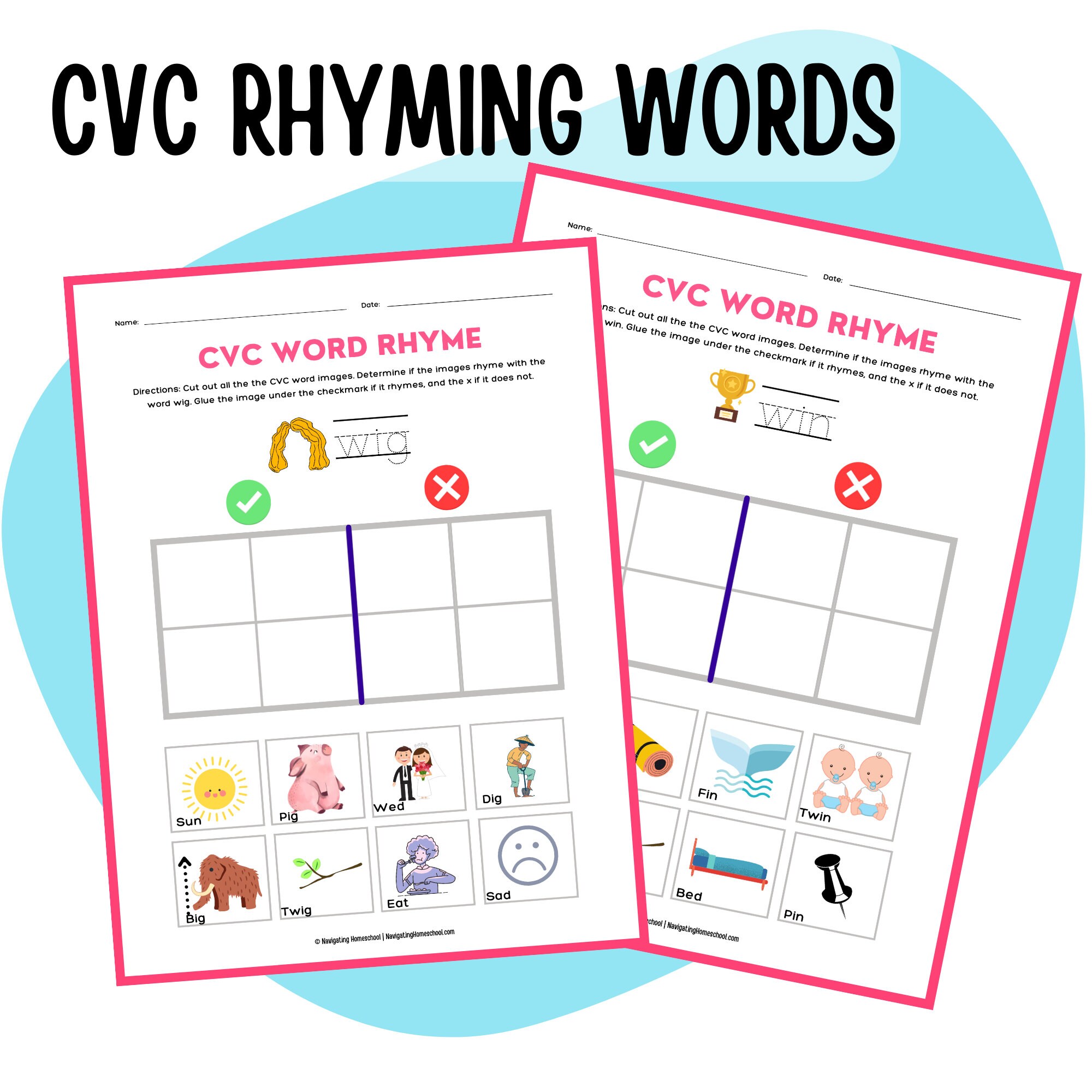 Rhyming CVC Words Worksheets, Rhyming Activities for Kindergarten or ...
