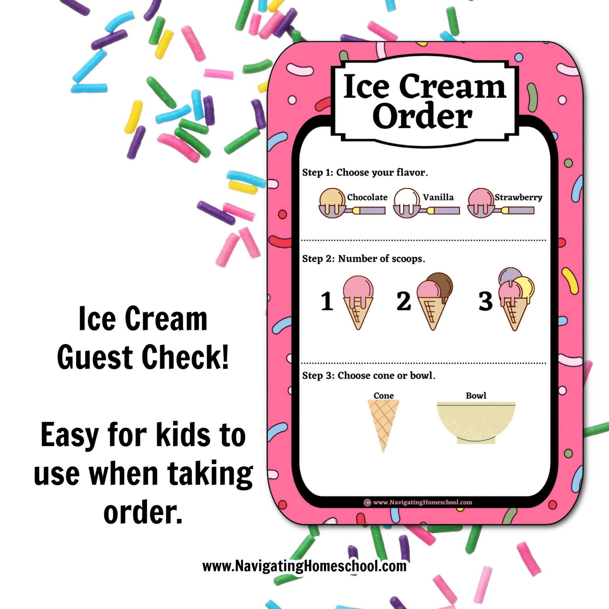 Ice Cream Play Menu, Ice Cream Store Menu, Pretend Play Food Printable ...