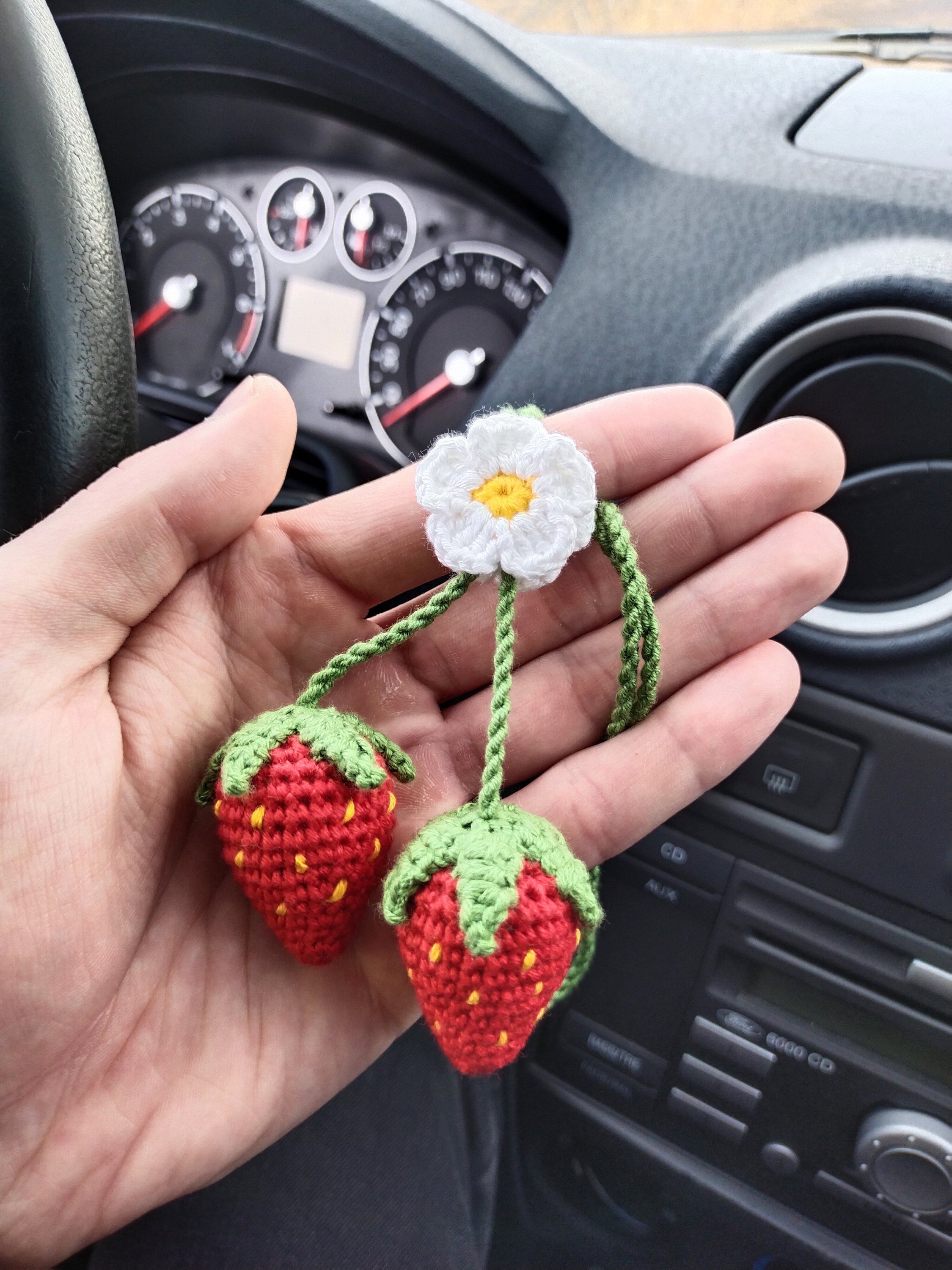 Crochet Strawberry Cute Car Decor - Etsy