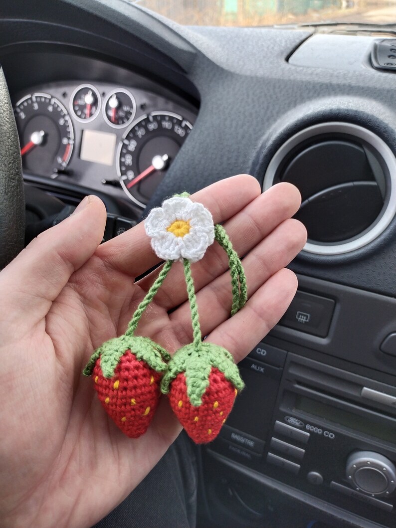 Crochet Strawberry Cute Car Decor - Etsy