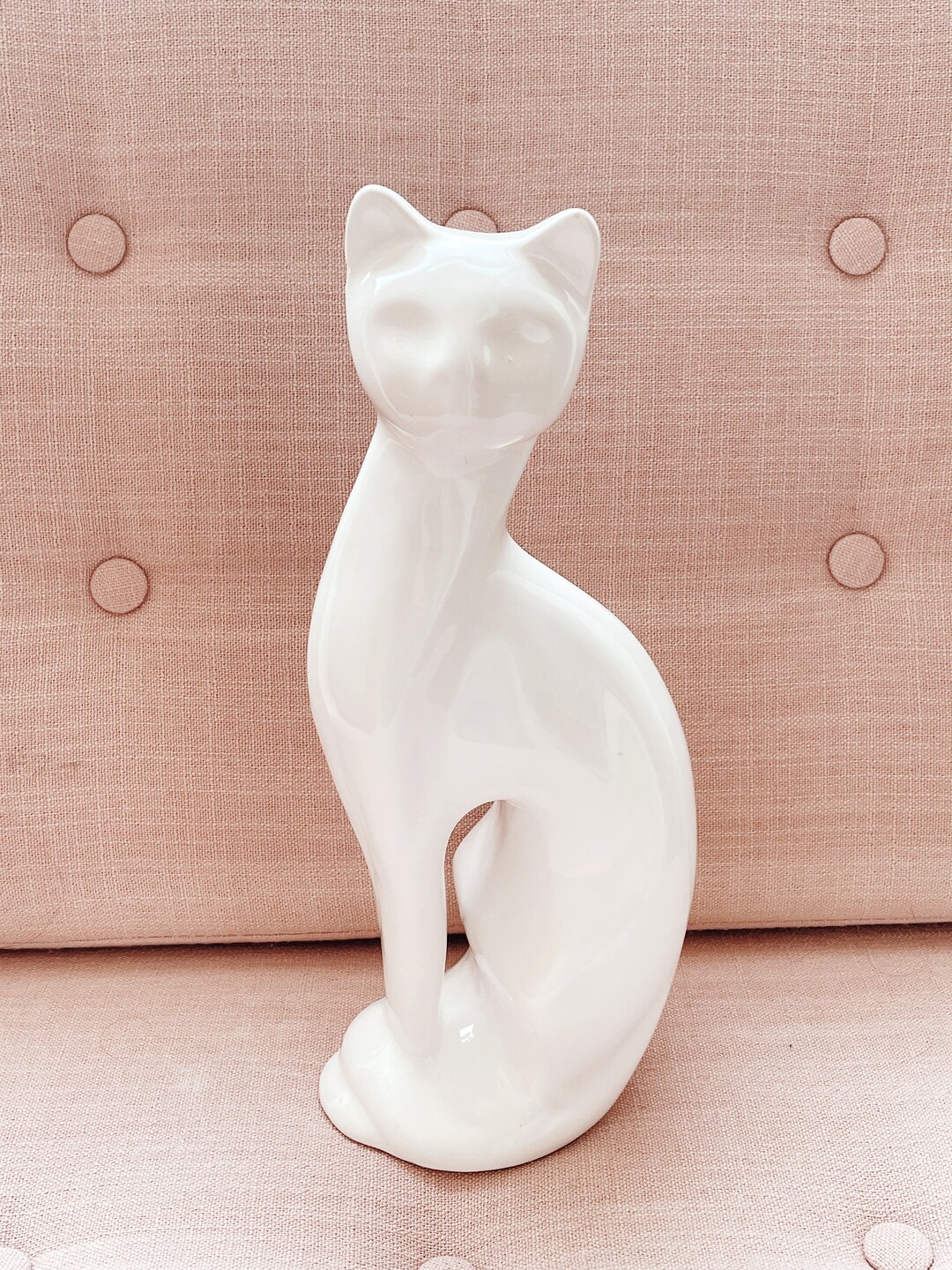 Vintage MCM Art Deco White Ceramic Cat 13” - Etsy
