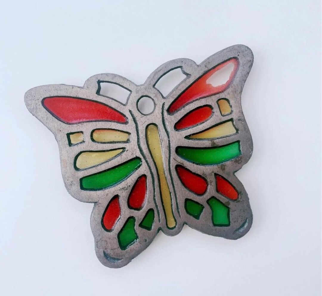Vintage MCM Stained Glass Butterfly Tile Trivet / Wall Hanging - Etsy