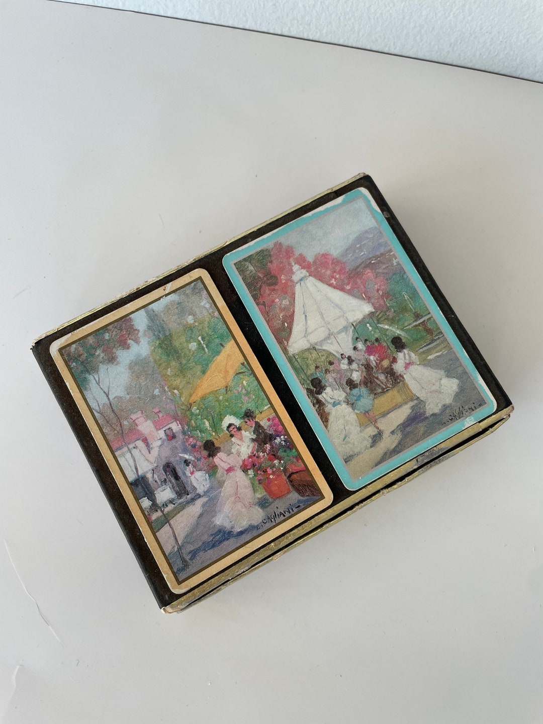 Vintage MCM Congress Playing Cards Flower Market & Carousel Double Deck ...