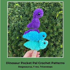 Dinosaur Pocket Pal Crochet Patterns - Mini T-rex, Stegosaurus, and ...