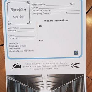 Horse Stall Card With Instructions for Taking Vitals - Etsy