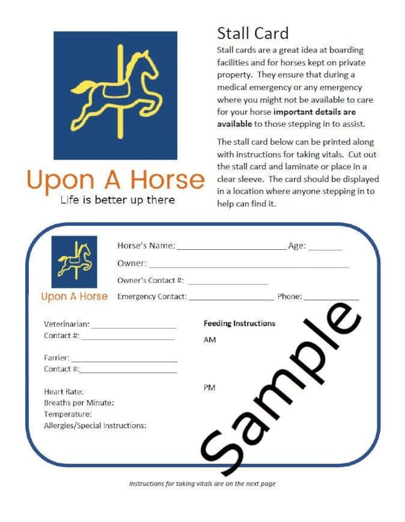 Stall Card (printable PDF) US Letter Size - Etsy