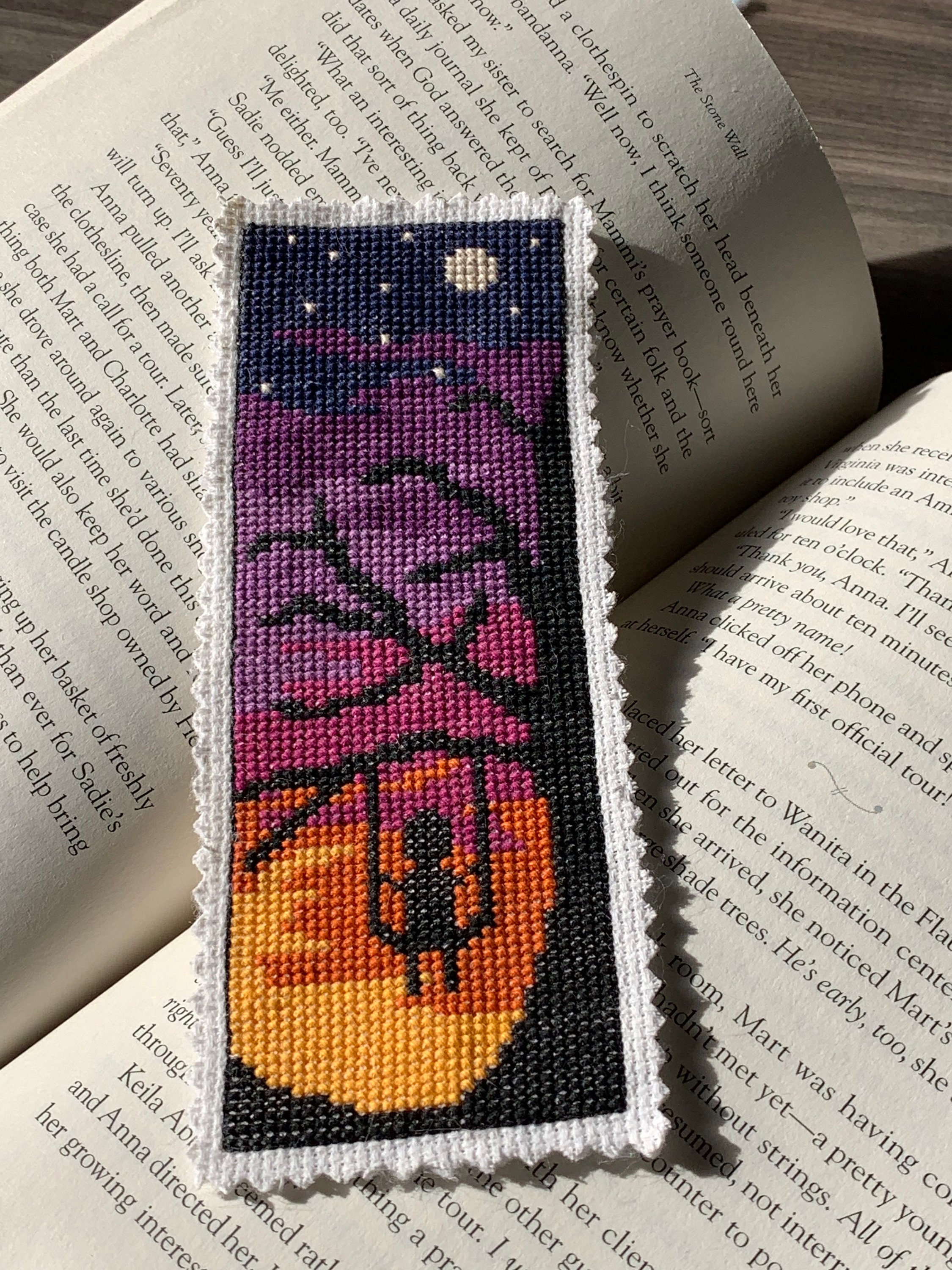 Cross Stitch Bookmark Pattern Tree Swing at Dusk Sunset - Etsy