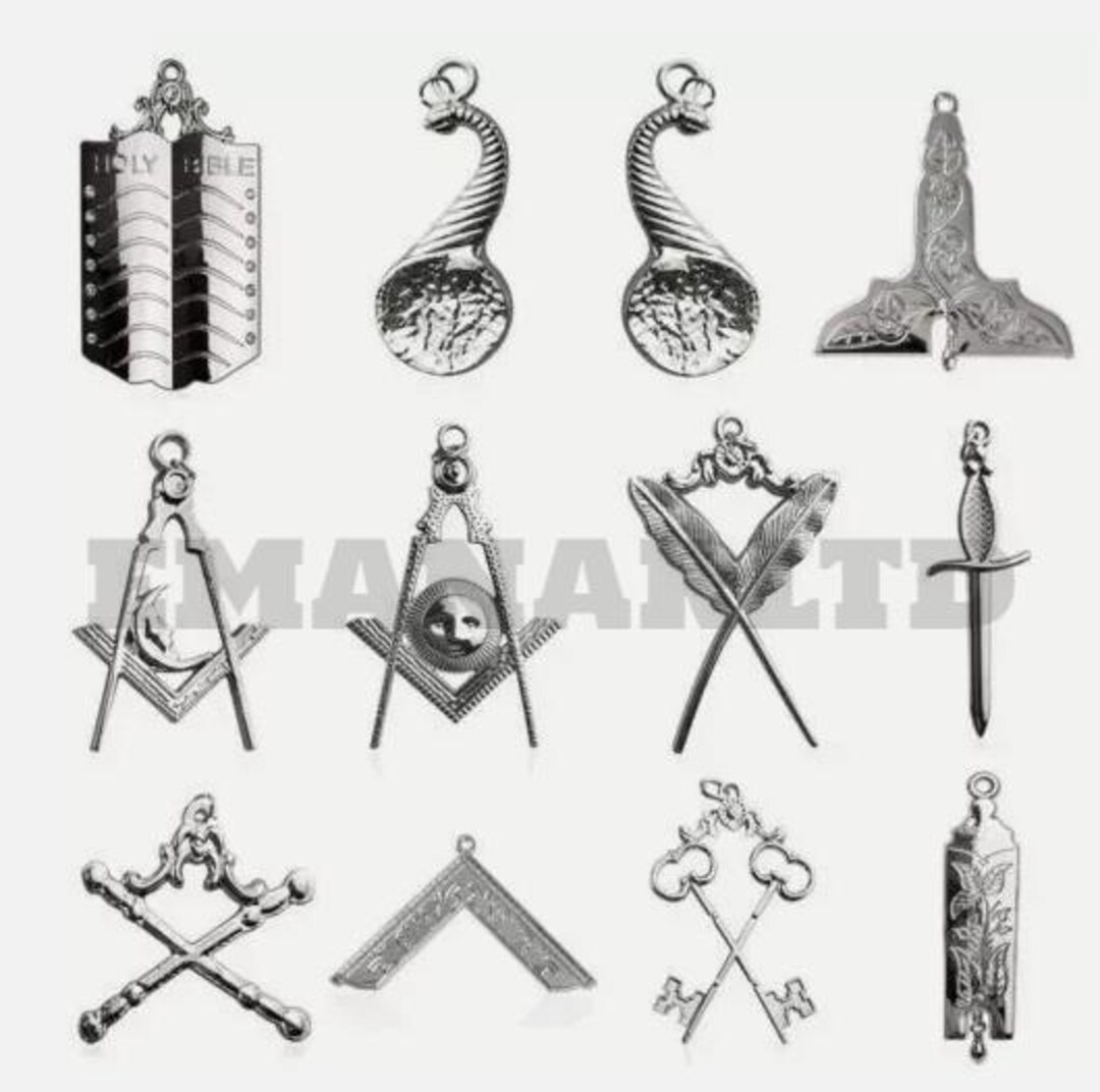 Masonic Regalia Blue Lodge Mason Officer Collar Silver Jewels Set 12 ...