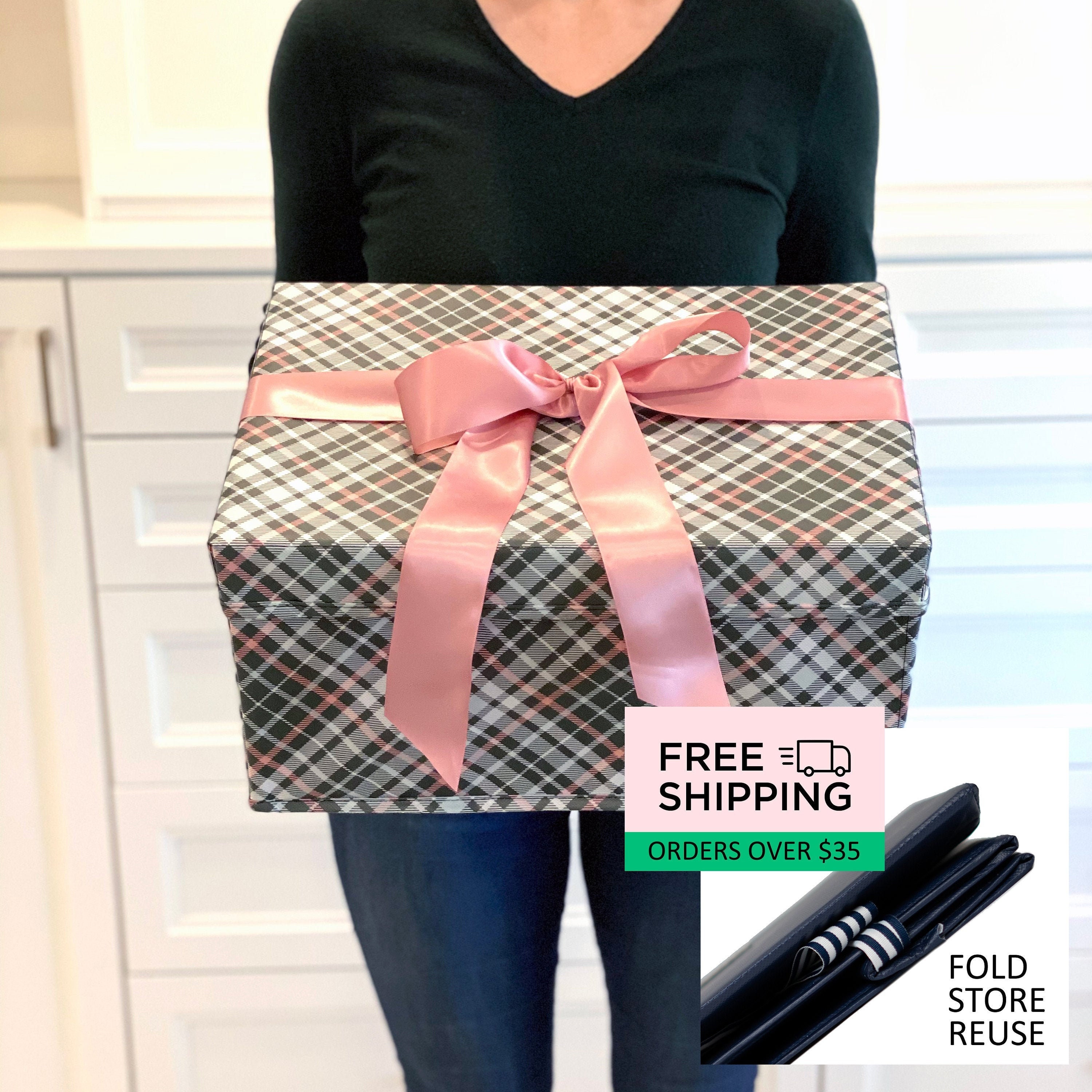 Plaid 2 COLOR Options: Pink or Navy Medium size Collapsible | Etsy