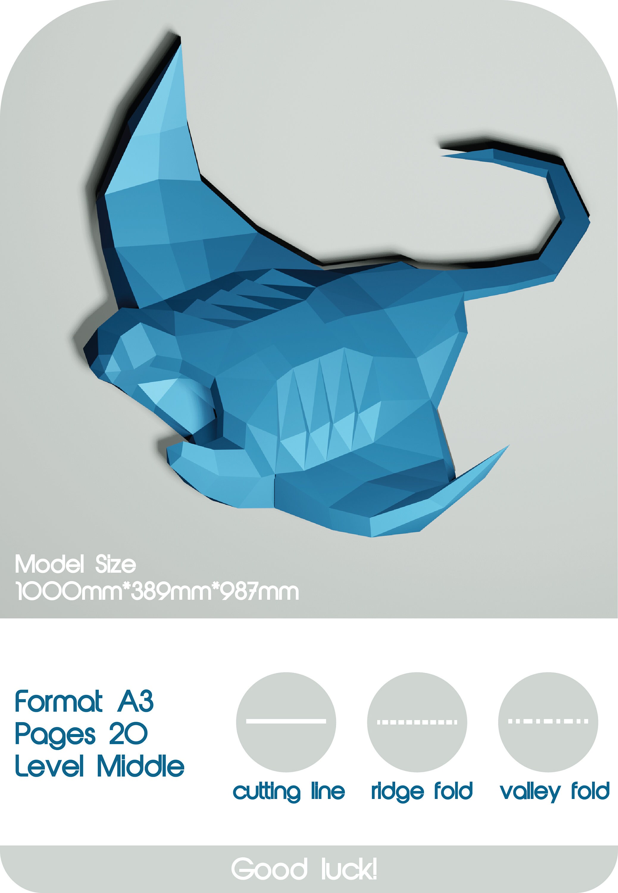 Manta Ray XXL Papercraft, SVG-PDF, Create Your Own 3D Papercraft Manta ...