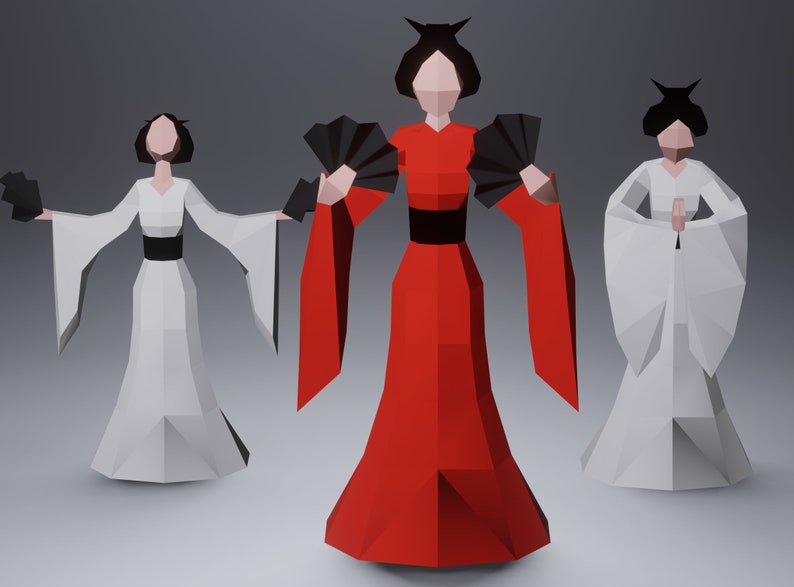 Papercraft Geisha 1 Japanese Woman SVG DXF PDF Low Poly - Etsy