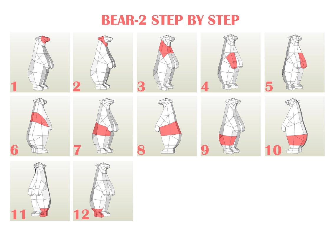 Bearx4 Papercraft SVG PDF Cricut Digital Template - Etsy