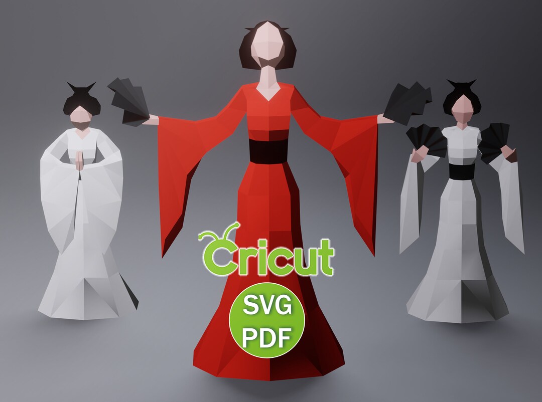 Papercraft Geisha 1 Japanese Woman, SVG, DXF, PDF, Low Poly Papercraft ...