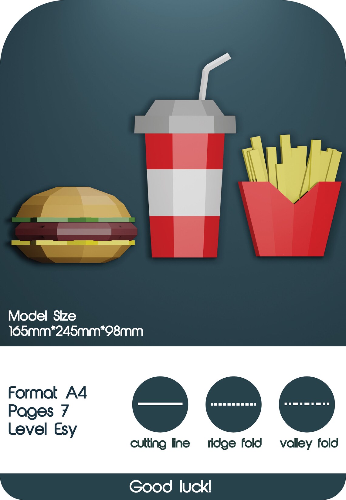 Burger Papercraft, Coca-cola, Fries, PDF-SVG-DXF, Pepakura, Lowpoly ...