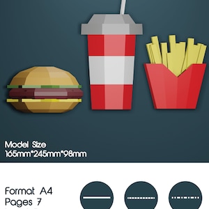 Burger Papercraft, Coca-cola, Fries, PDF-SVG-DXF, Pepakura, Lowpoly ...