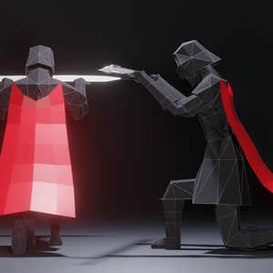 Papercraft Knight, SVG, PDF, Low Poly Papercraft Cavalier, Paper Sword ...