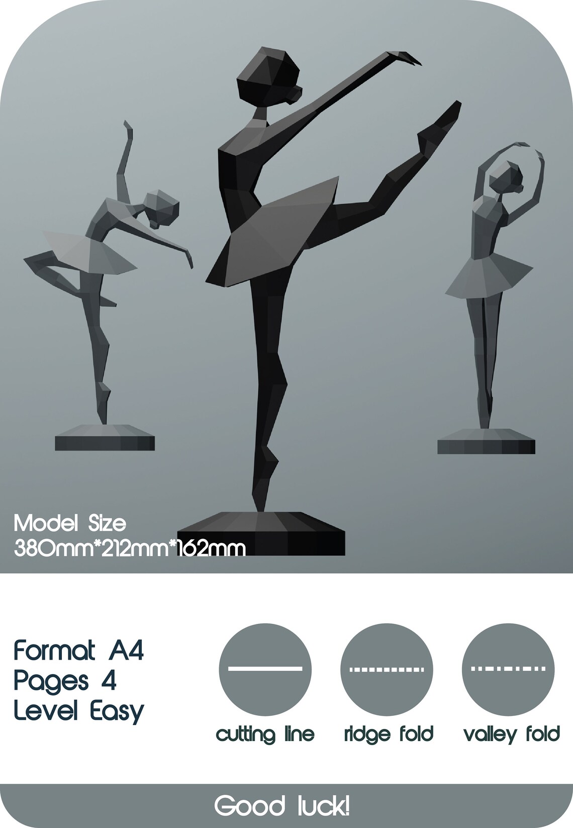 Ballerina Papercraft Sculpture, Low Poly 3D Decor (PDF TEMPLATE) - Etsy