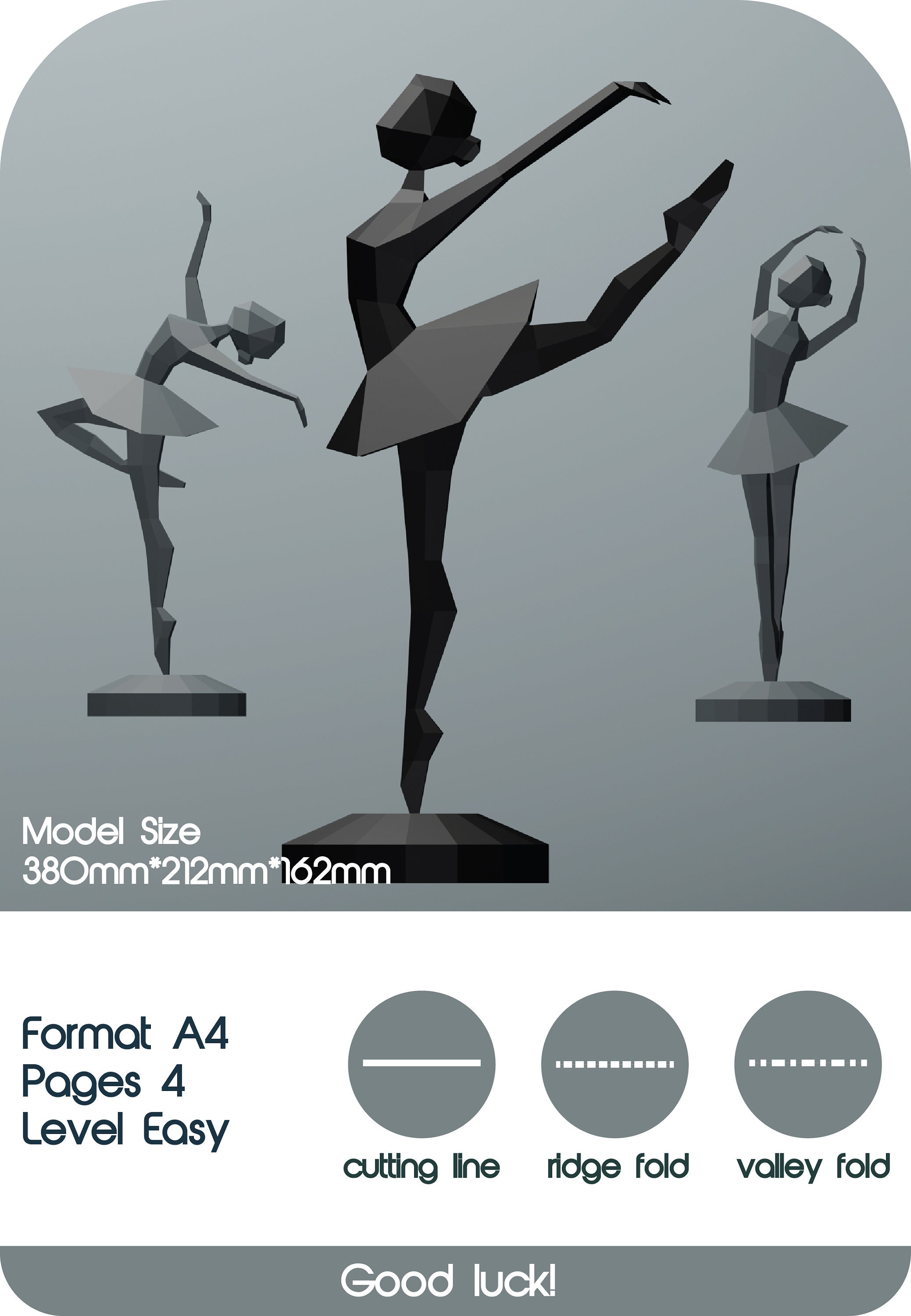 Ballerina Papercraft 3D Decor Sculpture, Low Poly Ballerina, DIY ...