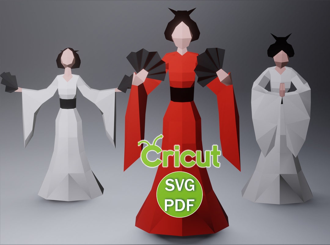 Papercraft Geisha (1) Japanese Woman, SVG, DXF, PDF, Low Poly ...
