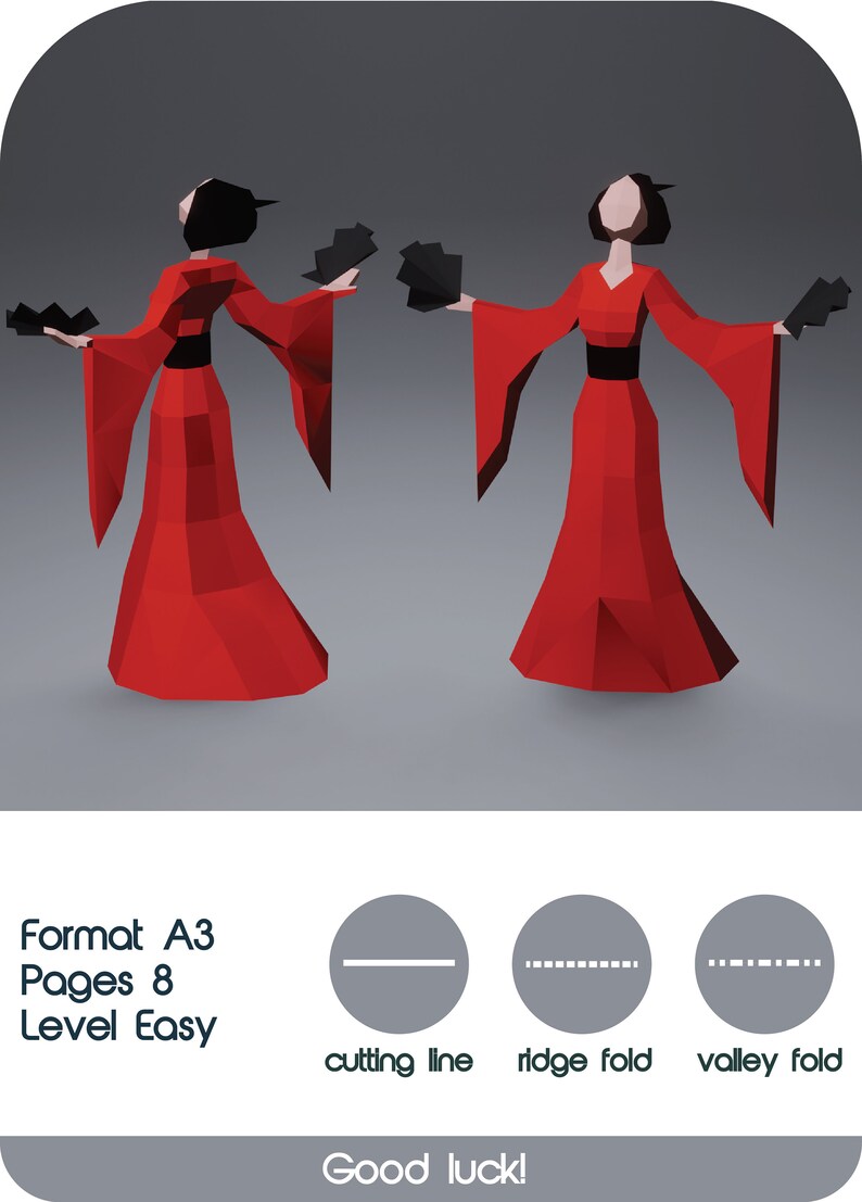 Papercraft Geisha 1 Japanese Woman SVG DXF PDF Low Poly - Etsy