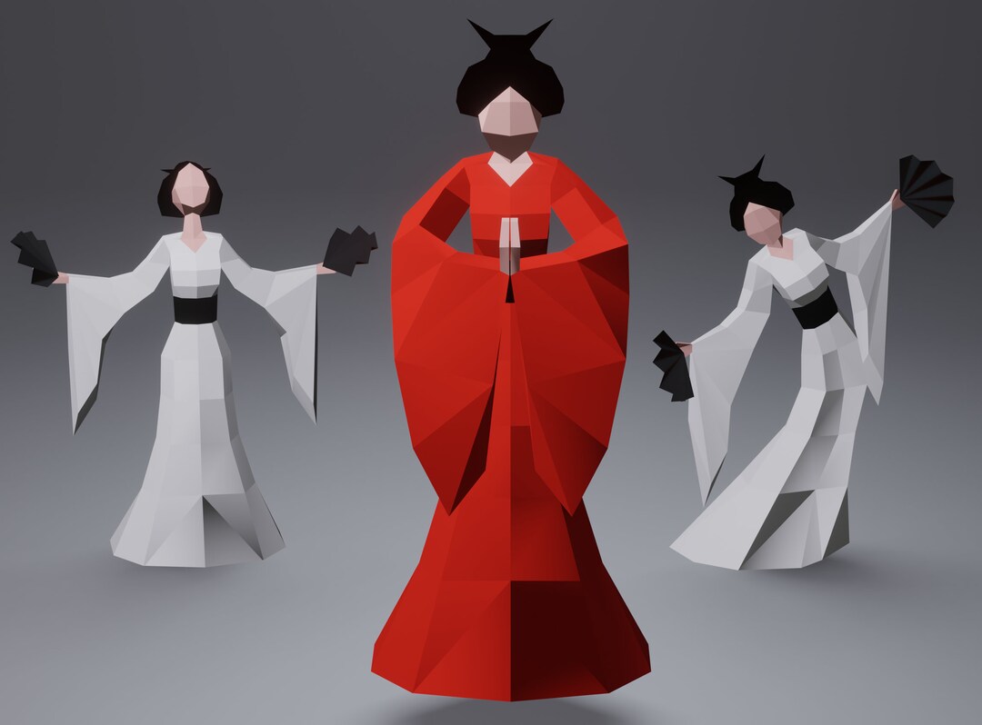 Papercraft Geisha 1 Japanese Woman SVG DXF PDF Low Poly - Etsy