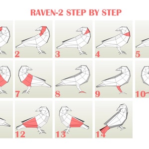 Raven Papercraft, Raven, SVG, PDF Template, Paper Statue, Crow 3D Low ...