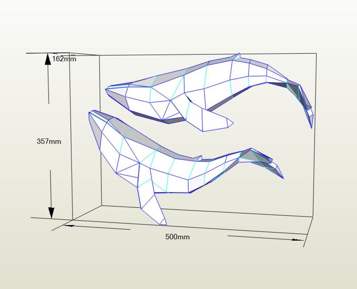 Low Poly Whale Couple Papercraft Kit, Origami 3D Sculpture Wall Art ...