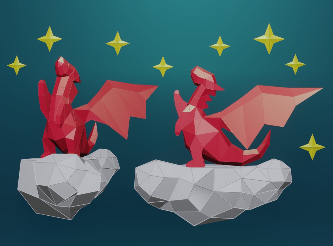 Papercraft Hanging Dragon Cloud Stars PDF SVG Papercraft Low - Etsy